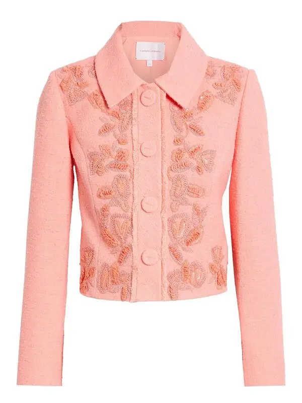 Carolina Herrera Embellished Cotton-blend Tweed Jacket - Coral