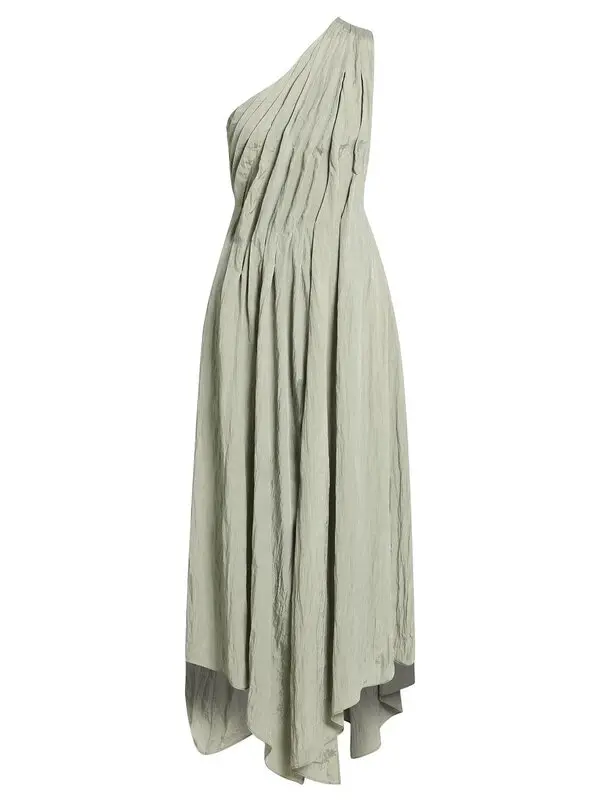 ABADIA One-shoulder Pleated Crinkled-satin Maxi Dress - Sage Green
