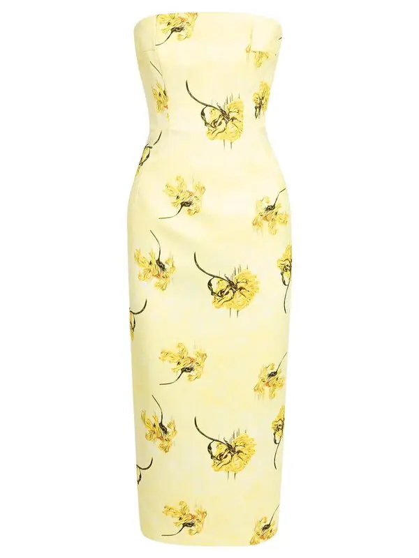 EMILIA WICKSTEAD Leila Strapless Floral-print Crepe Midi Dress - Pastel Yellow