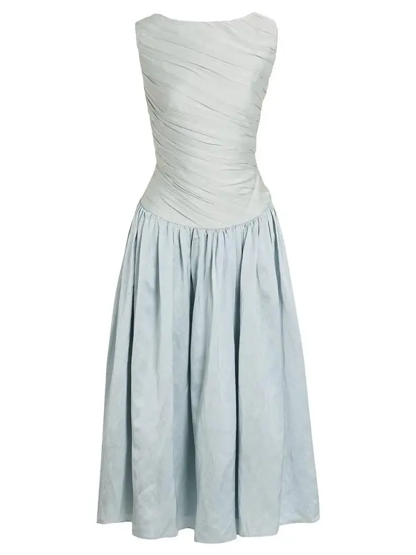 ABADIA Ora Pleated Chiffon And Dupioni Midi Dress - Sky Blue