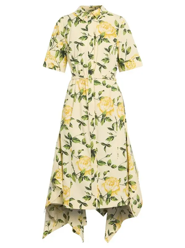 Oscar De La Renta Floral-print Cotton-blend Poplin Midi Shirt Dress - Pastel Yellow