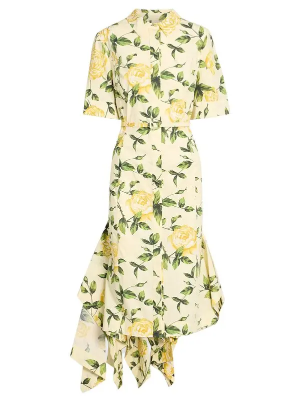 Oscar De La Renta Floral-print Cotton-blend Poplin Midi Shirt Dress - Pastel Yellow