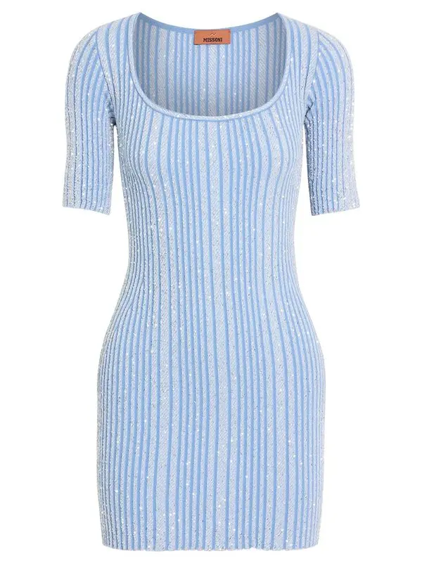 Missoni Sequin-embellished Ribbed-knit Mini Dress - Light Blue