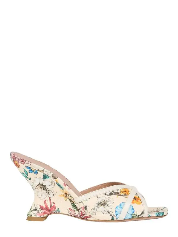 MALONE SOULIERS Perla Floral-print Wedge Mules - Cream