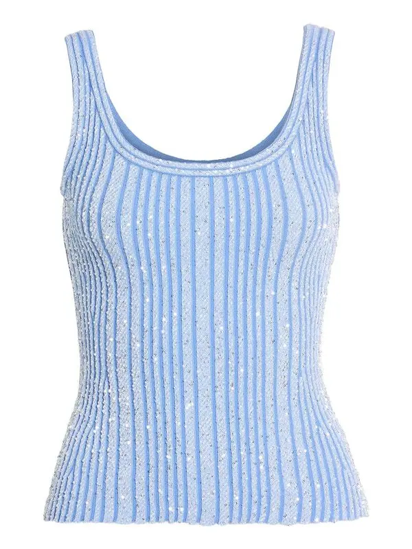 Missoni Sequin-embellished Ribbed-knit Tank - Light Blue
