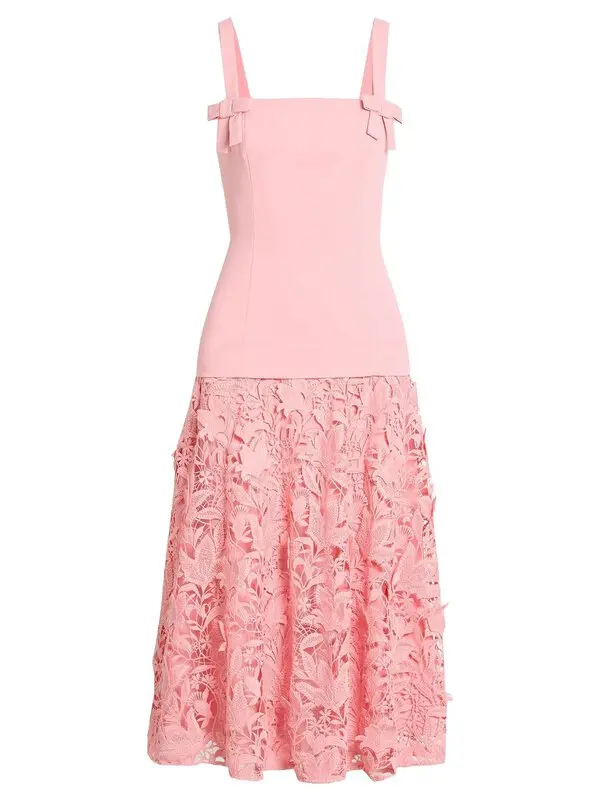 Badgley Mischka Crepe And Guipure Lace Midi Dress - Baby Pink