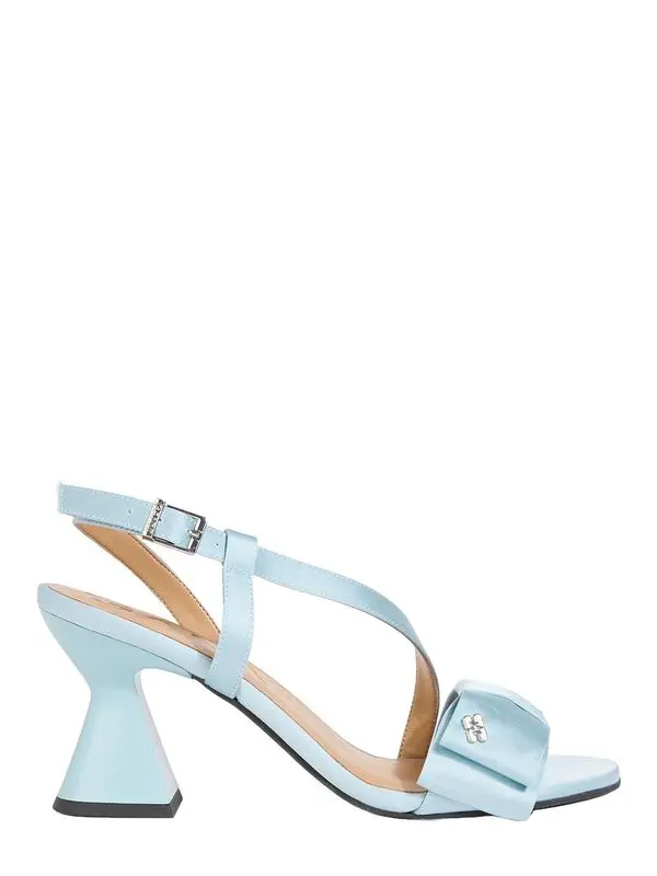 GANNI Bow-detailed Satin Slingback Sandals - Light Blue