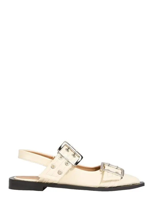 GANNI Buckled Pointed-toe Slingback Flats - Cream
