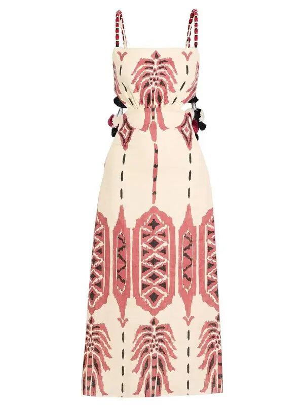 Johanna Ortiz Palm Of Tiahuanaco Printed Linen Midi Dress - Ecru