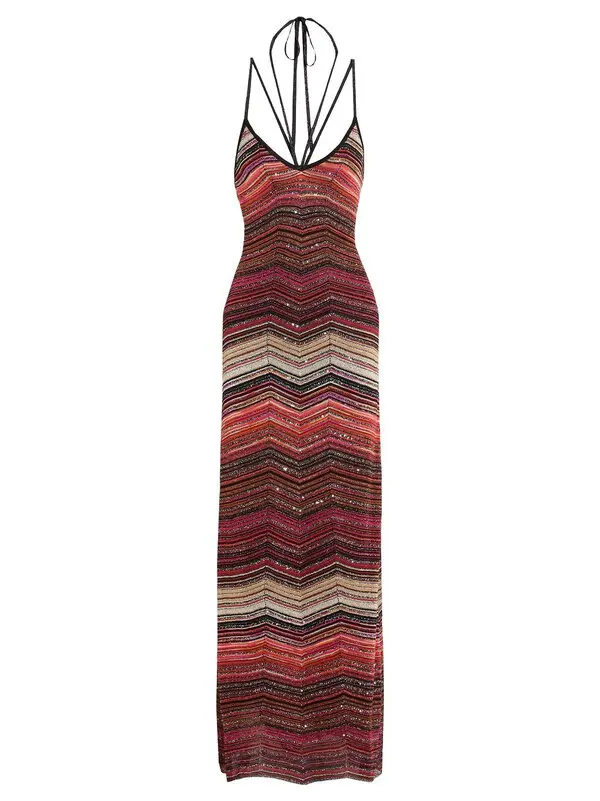 Missoni Sequin-embellished Crochet-knit Halterneck Maxi Dress - Magenta