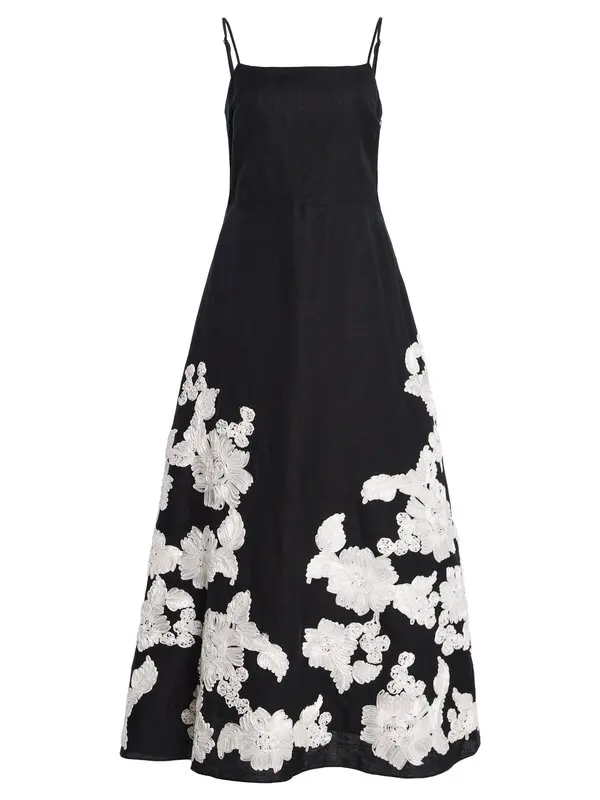 Simkhai Annabella Soutache Linen Midi Dress - Black