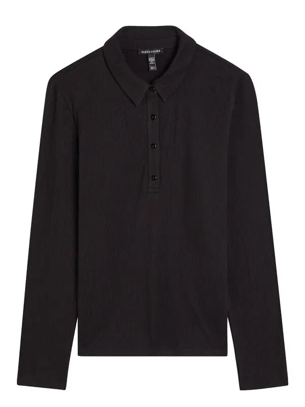 Eileen Fisher Textured Cotton-blend Polo Shirt - Black