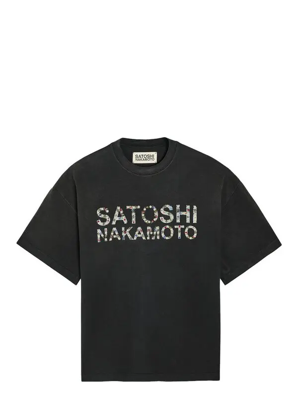 SATOSHI NAKAMOTO Embellished Logo Cotton T-shirt - Black