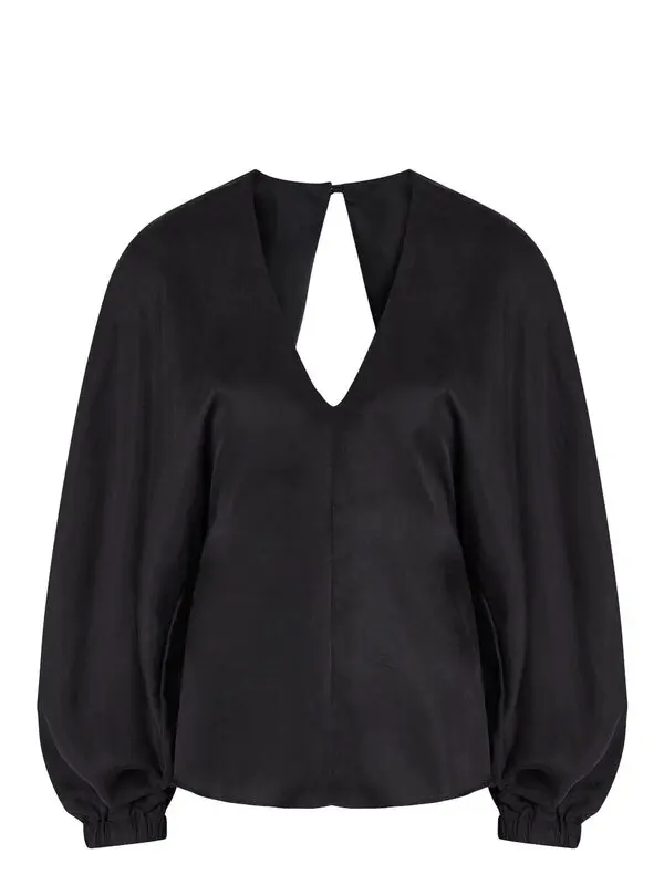 AKYN Woven Draped Blouse - Black