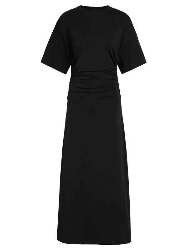 AKYN Ruched Stretch-cotton Midi Dress - Black