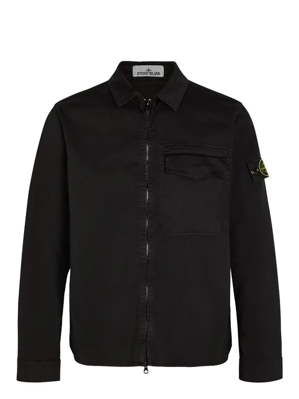 Stone Island Classic Logo Stretch-cotton Overshirt - Black