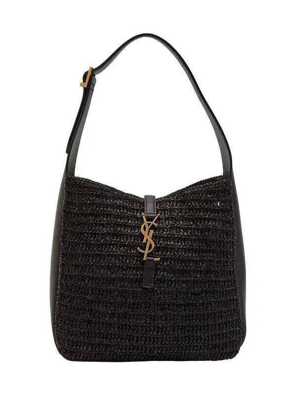 Saint Laurent Le 5 À 7 Small Raffia Shoulder Bag - Black