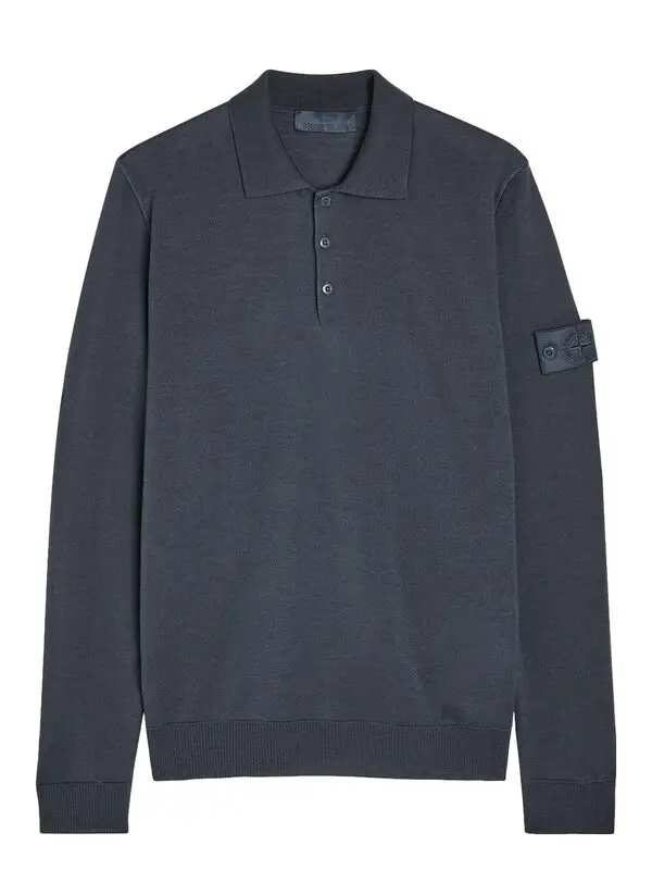 Stone Island Logo Wool Polo Shirt - Blue