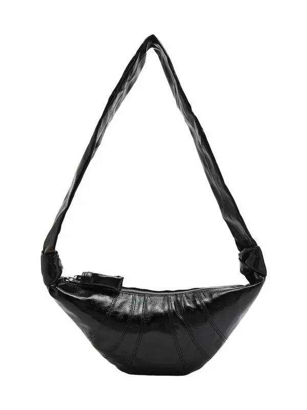 LEMAIRE Croissant Small Glossed Leather Shoulder Bag - Black