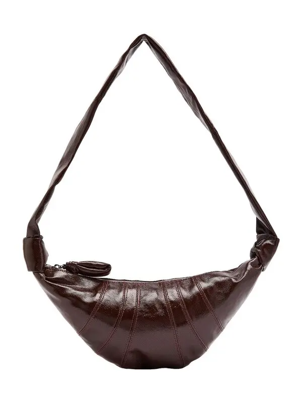 LEMAIRE Croissant Small Glossed Leather Shoulder Bag - Chocolate