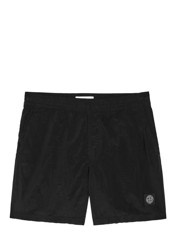 Stone Island Logo Crinkled Nylon Swim Shorts - Black