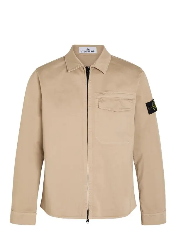 Stone Island Logo-appliquéd Stretch-cotton Overshirt - Sand