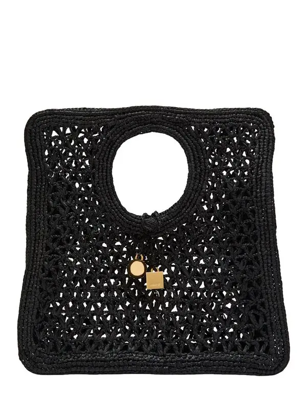 Jacquemus Le Petit Carre Spiaggia Raffia Tote Bag - Black