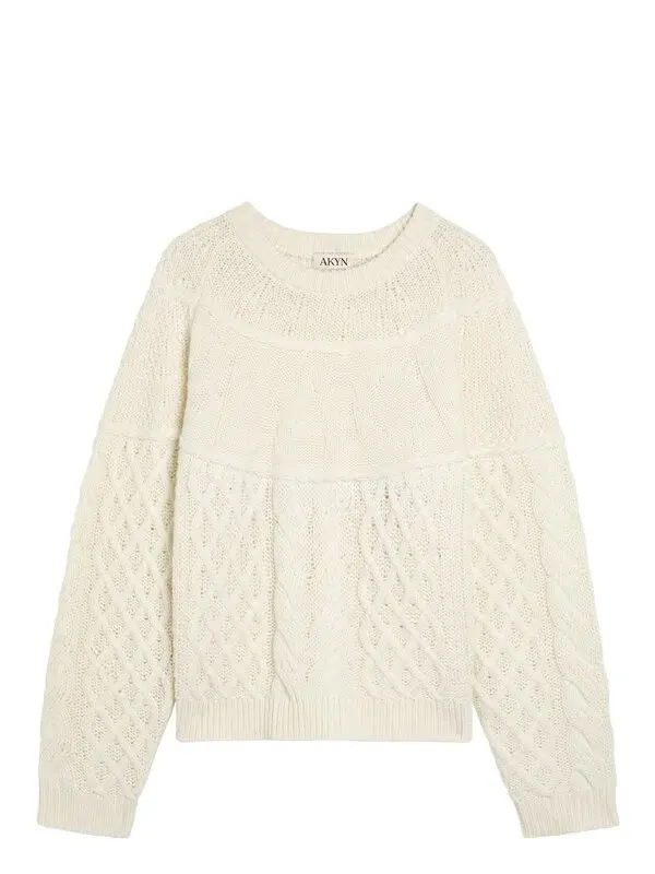 AKYN Cable-knit Merino Wool-blend Jumper With 'peace' Jacquard - Ivory