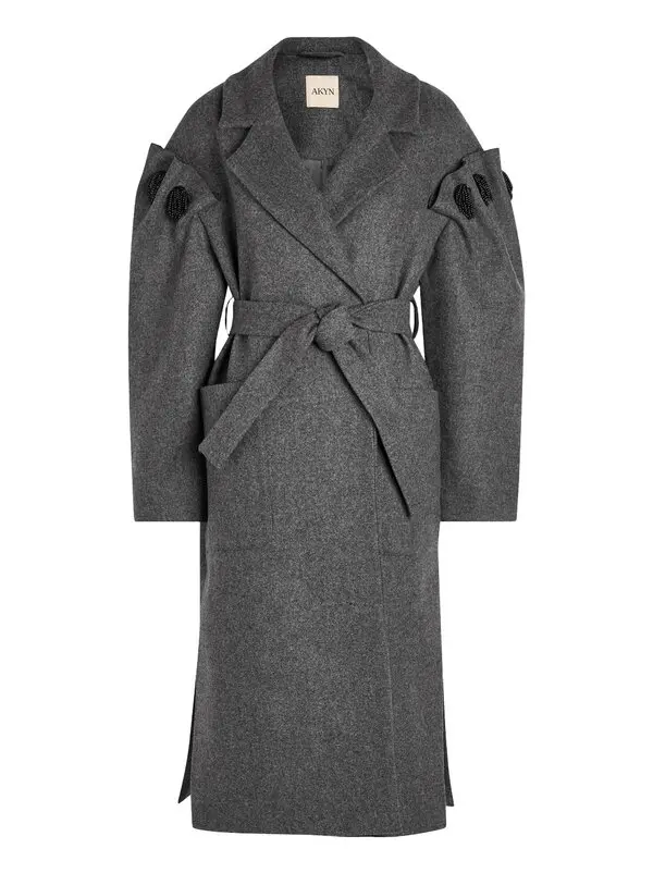AKYN Zaria Bead-embellished Wool Coat - Grey