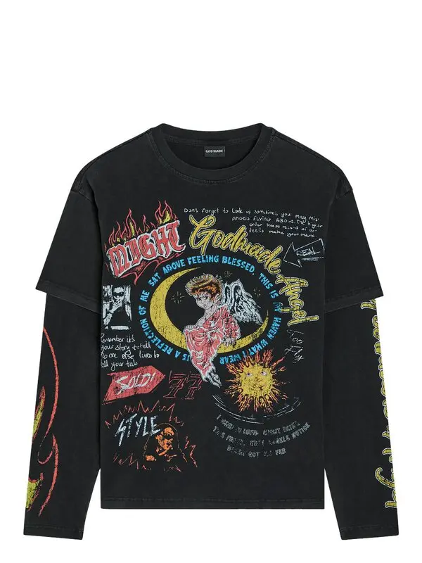 GOD MADE Angel Printed Long-sleeve T-shirt - Black
