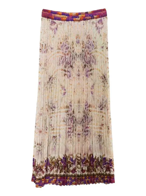 PIERRE-LOUIS MASCIA Ceto Pleated Floral Skirt - Neutrals