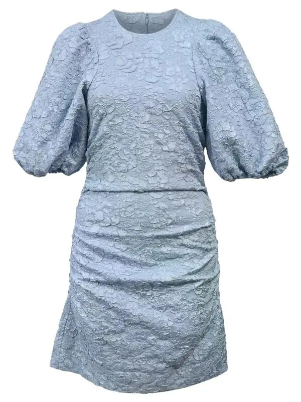 GANNI Cloqué Puff-sleeve Mini Dress - Blue