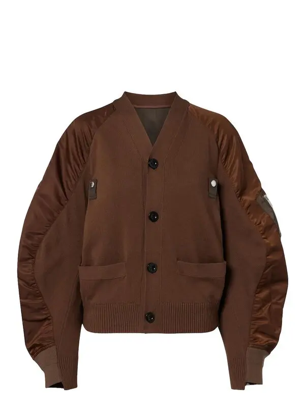 Sacai Cotton-blend And Twill Cardigan - Brown