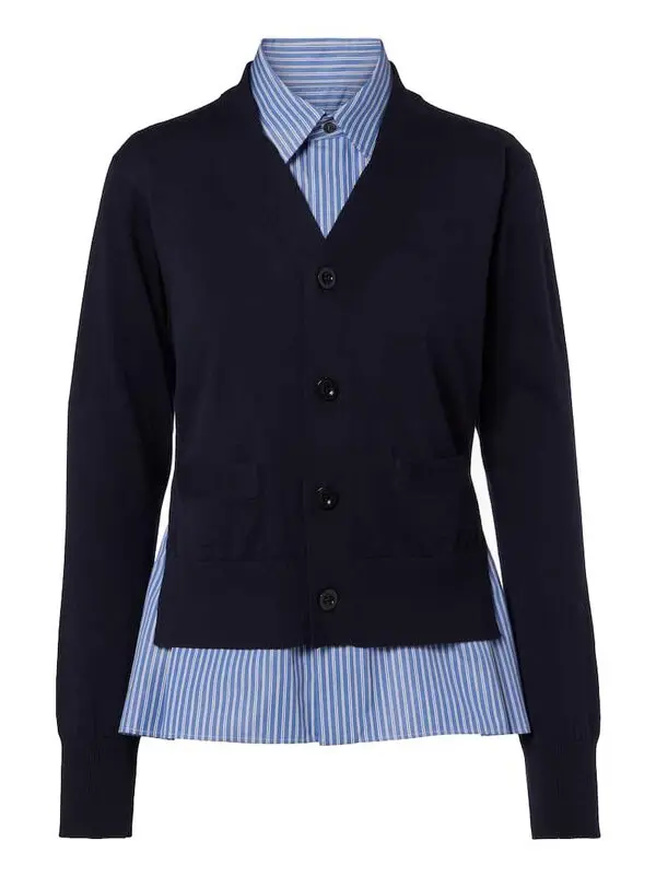 Sacai Layered Striped Cotton Cardigan - Blue