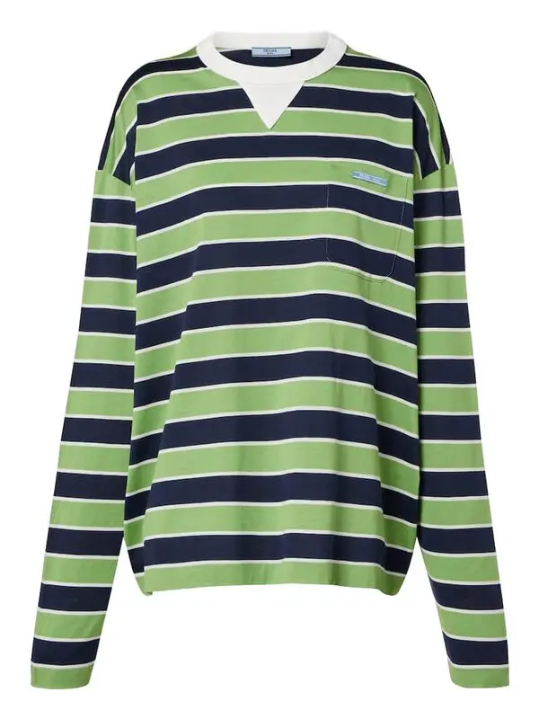 Prada Striped Cotton Jersey T-shirt - Green