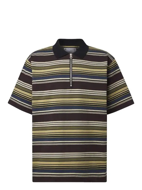 Sacai Striped Cotton Half-zip Polo Shirt - Brown