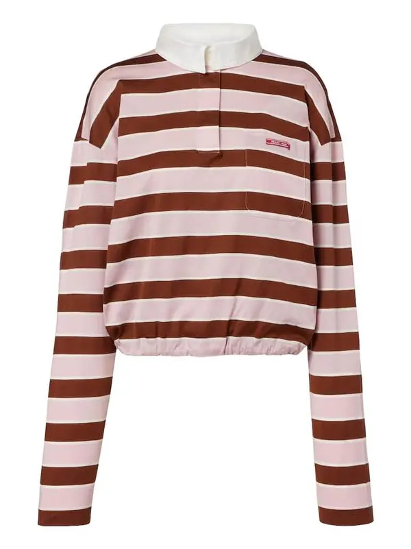 Prada Striped Cropped Cotton Jersey Polo Shirt - Pink