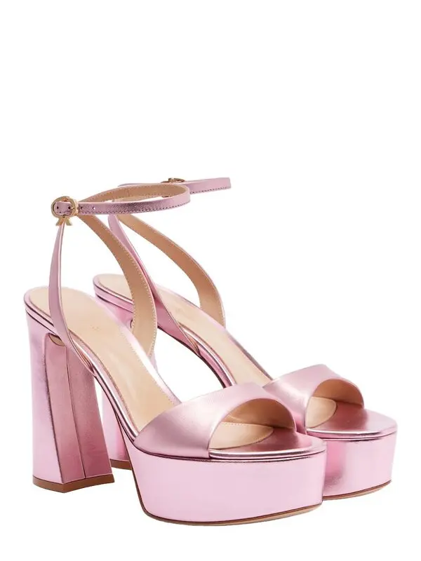 GIANVITO ROSSI Nancy 110 Leather Platform Sandals - Pink