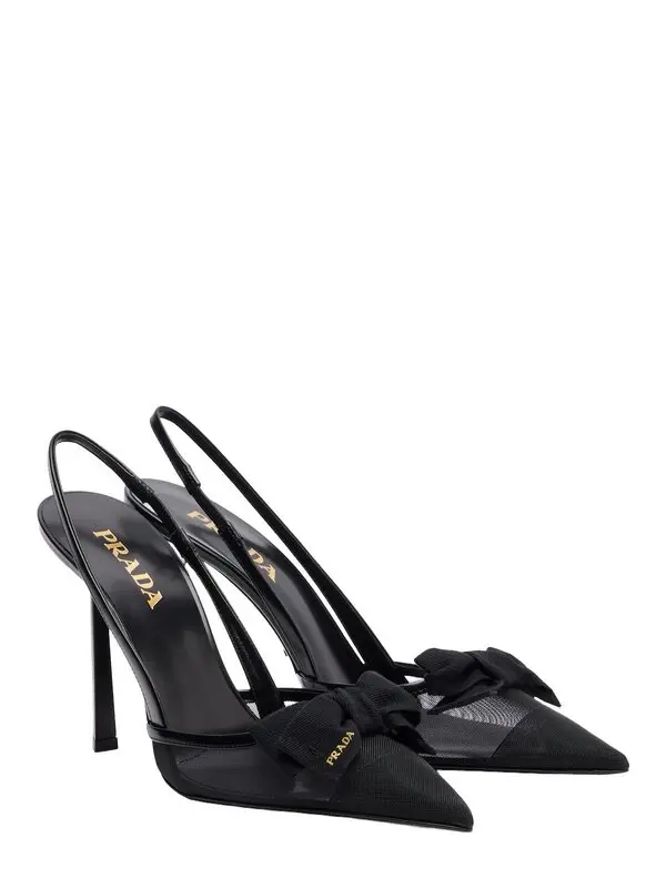 Prada 100 Leather-trimmed Mesh Slingback Pumps - Black