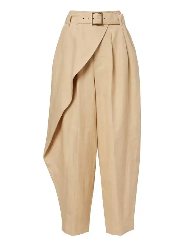 Polo Ralph Lauren Belted Barrel-leg Linen Pants - Beige