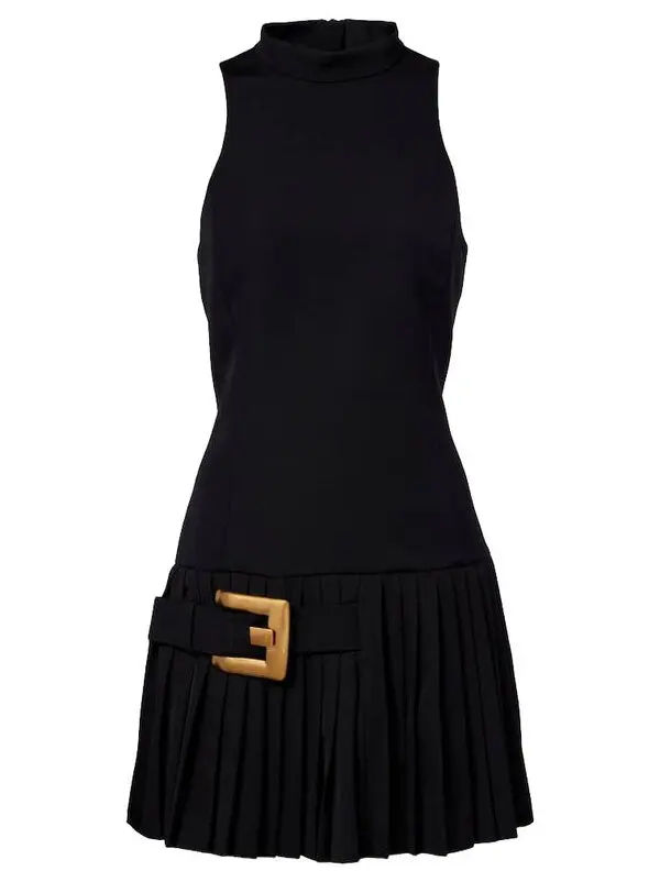Balmain Pleated Virgin Wool Minidress - Black