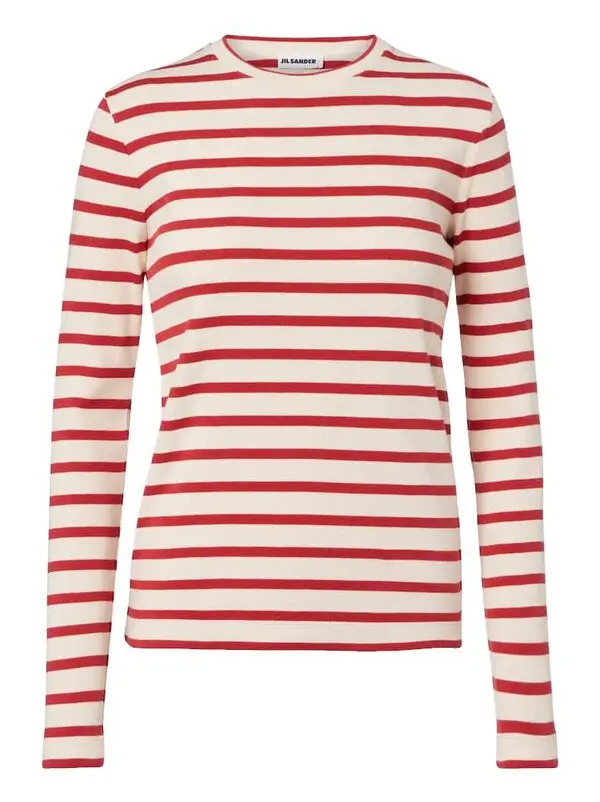 JIL SANDER Striped Cotton T-shirt - Red