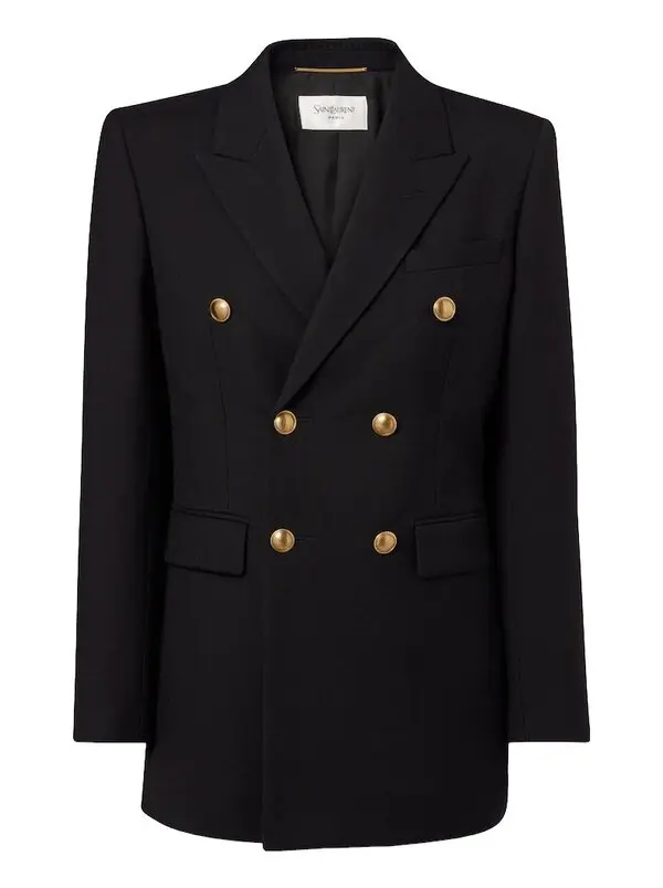 Saint Laurent Wool Gabardine Double-breasted Blazer - Black