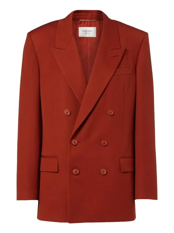 Saint Laurent Wool Gabardine Double-breasted Blazer - Brown