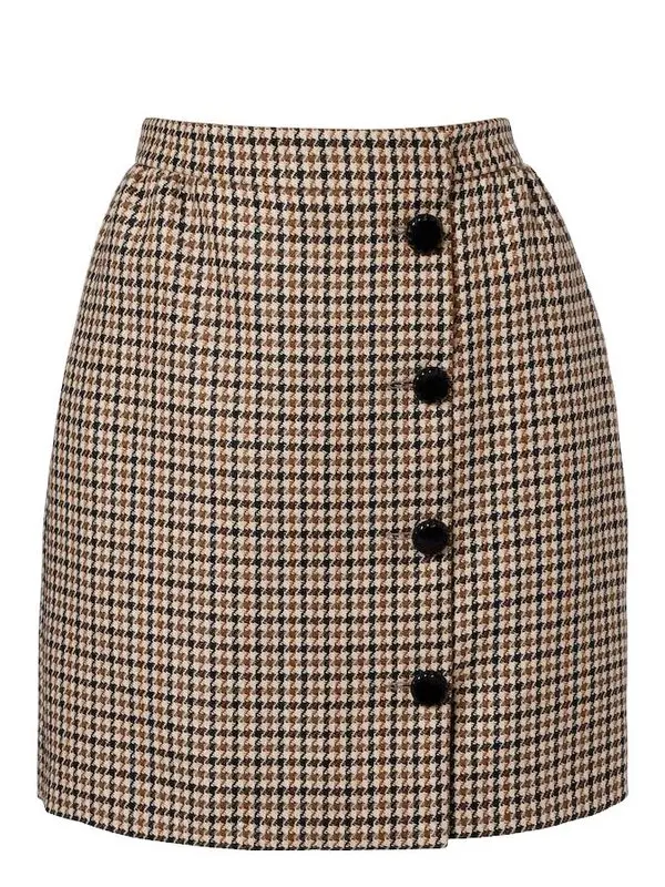 Valentino Garavani Houndstooth Virgin Wool Miniskirt - Beige