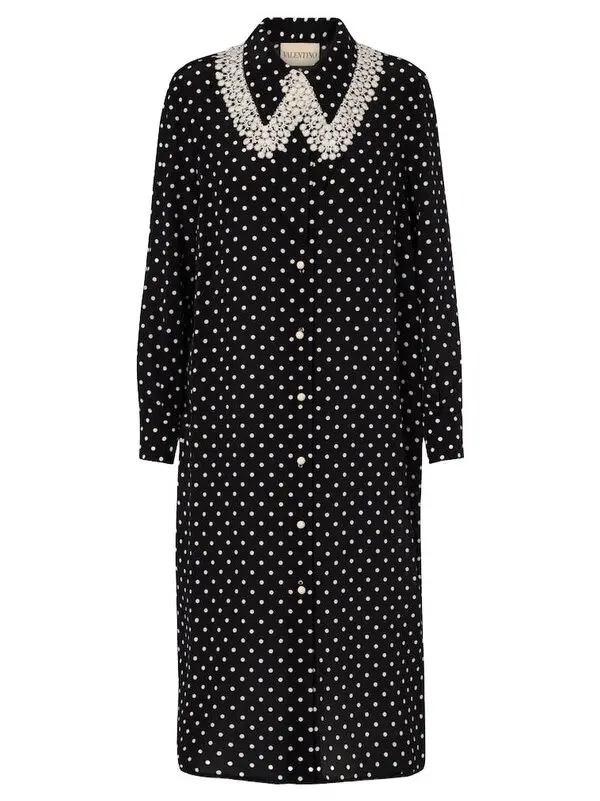 Valentino Garavani Polka-dot Lace-trimmed Silk Shirt Dress - Black