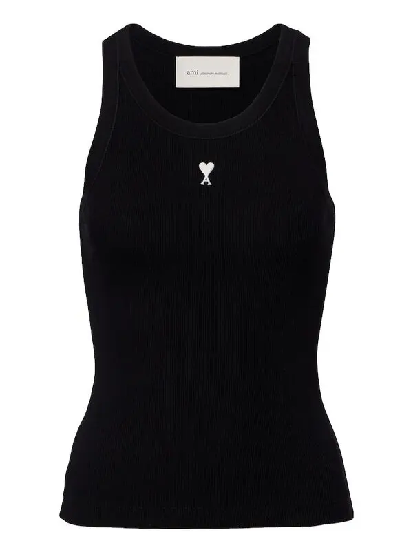 AMI Paris De Coeur Cotton Jersey Tank Top - Black
