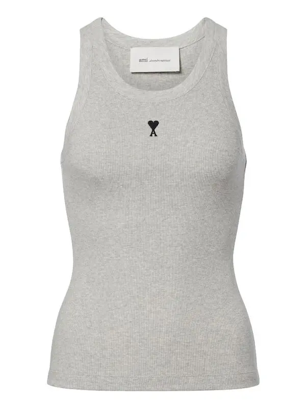 AMI Paris De Coeur Cotton Jersey Tank Top - Grey