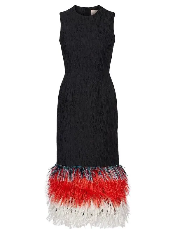 ROKSANDA Zua Feather-trimmed Midi Dress - Black