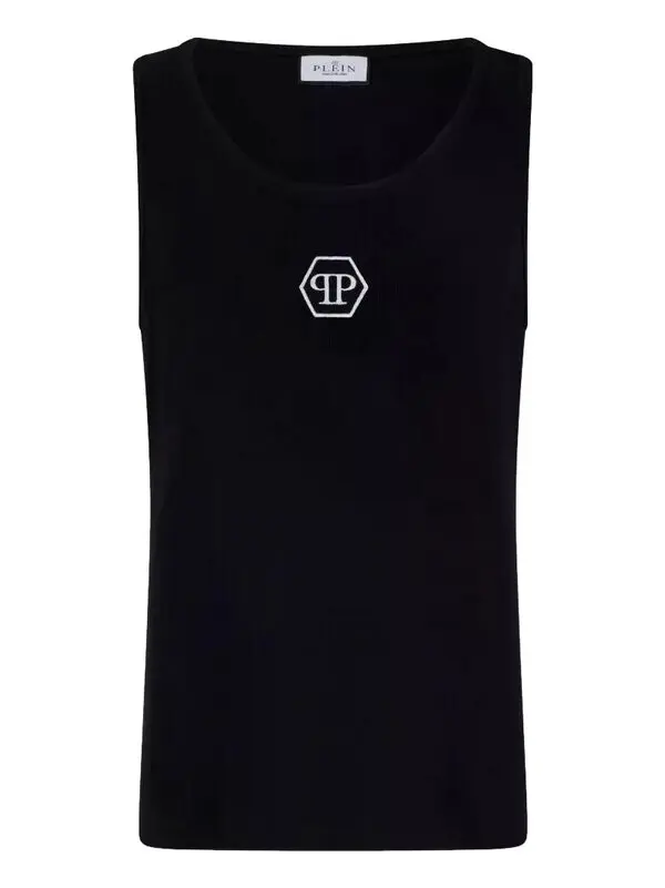 Philipp Plein Cotton Tank Top With Logo Embroidery - Black